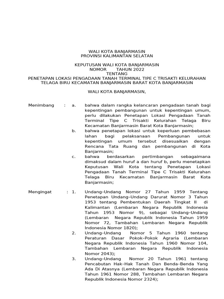 Penetapan Lokasi Terminal C Banjarmasin | PDF