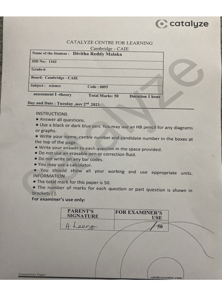 Divitha Assessment 1 Sci | PDF