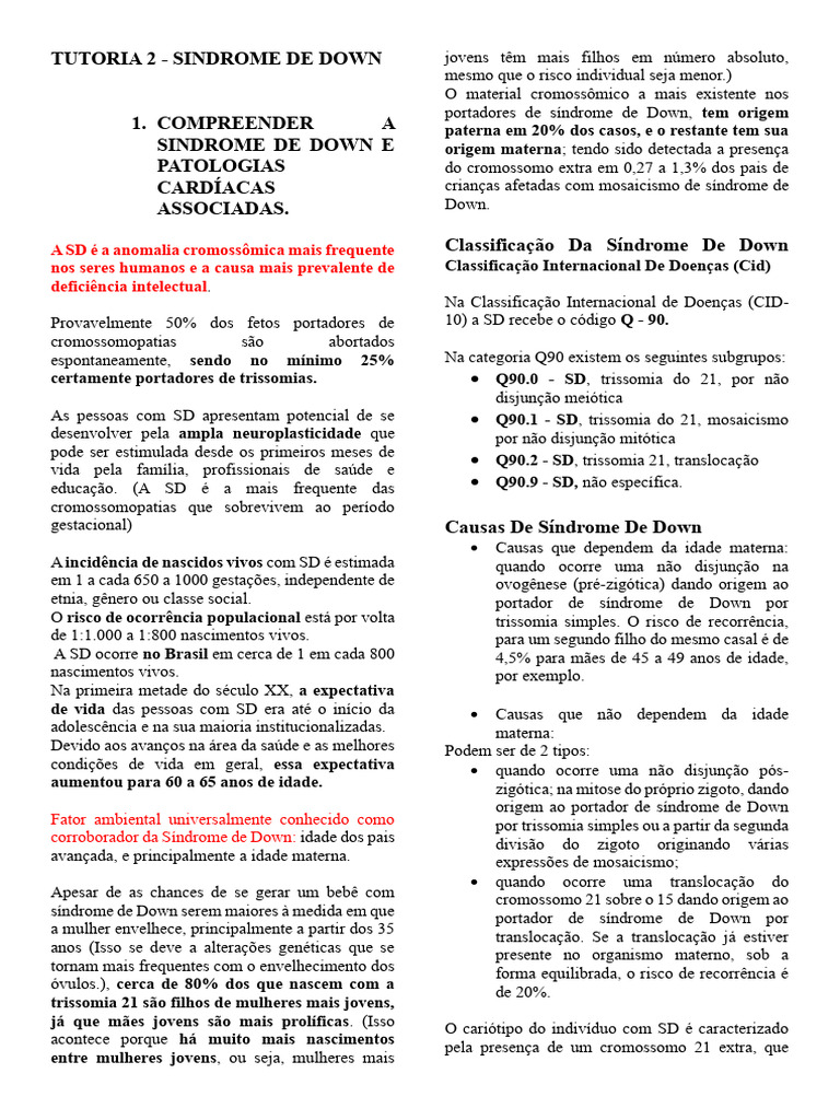 Síndrome de Down: Causas e Diagnóstico | PDF | Síndrome de Down | Coração
