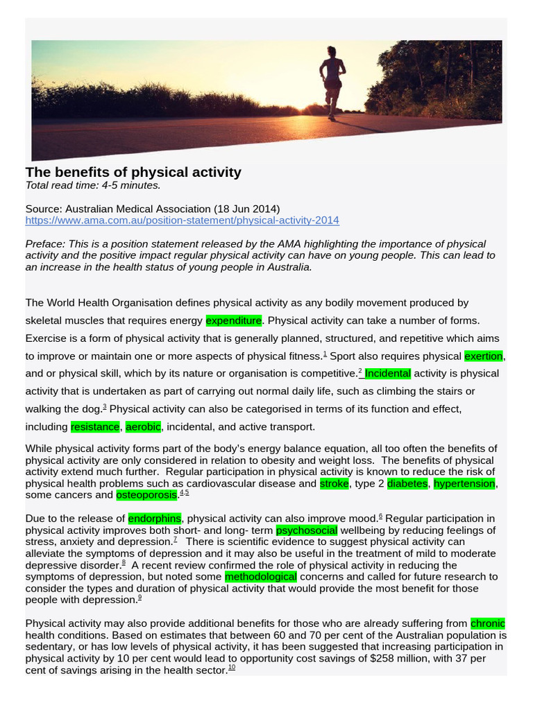Benefits of Physical Activity Explained | PDF | Chronic Condition ...