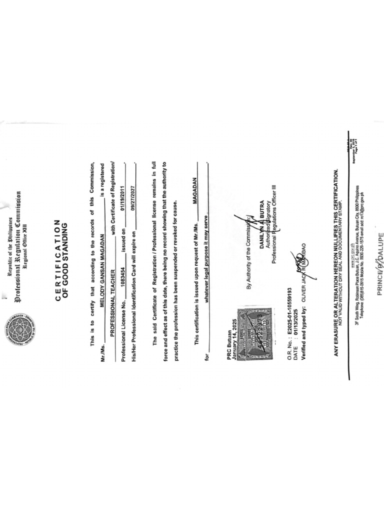 PRC & Certificate of Good Standing | PDF