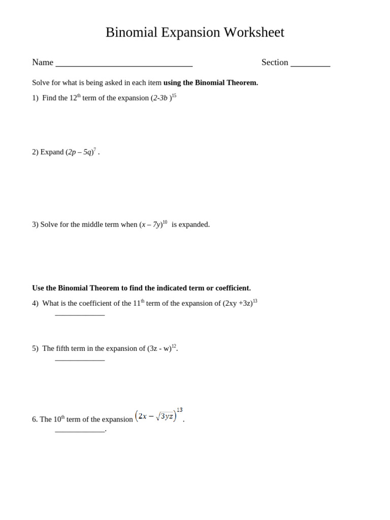 Binomial Expansion WS1 | PDF