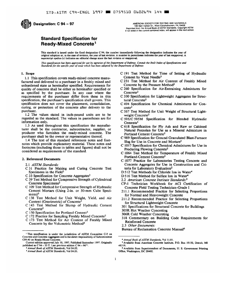 Astm C94-97 | PDF