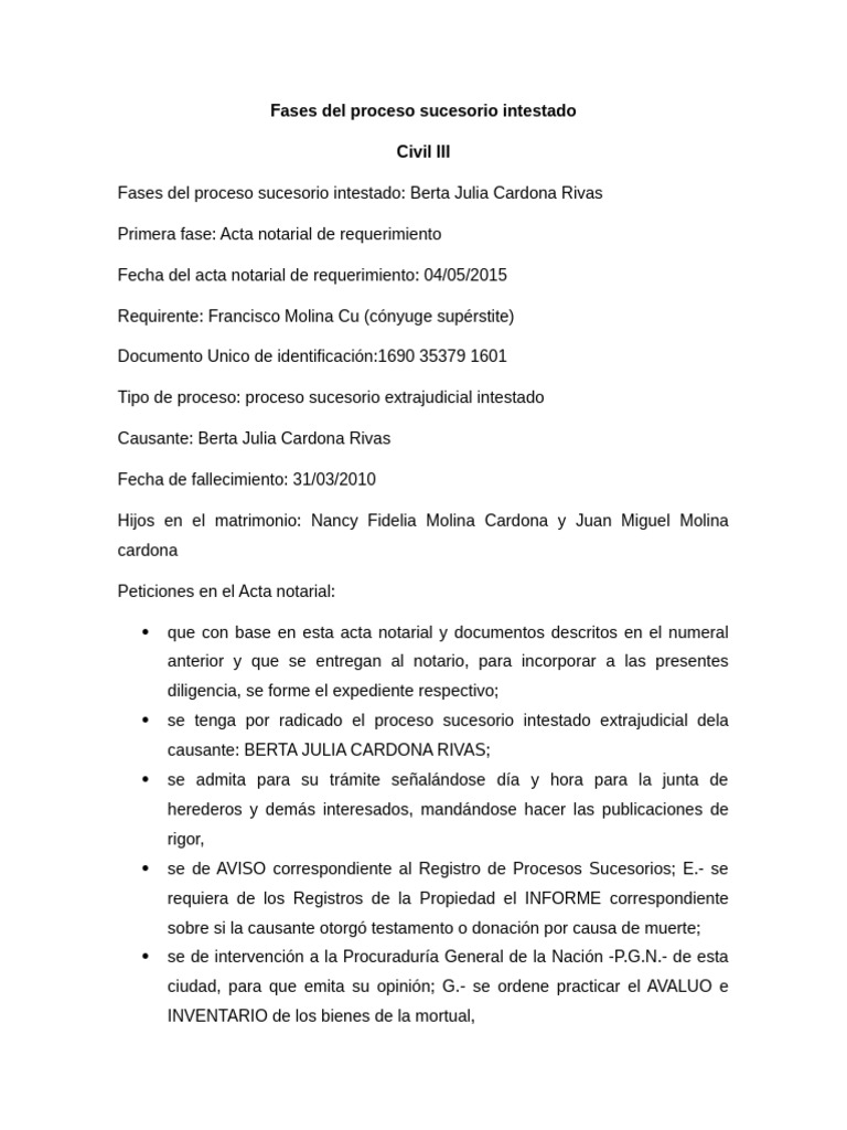 Proceso Sucesorio Intestado: Fases Clave | PDF | Herencia | Ley de ...