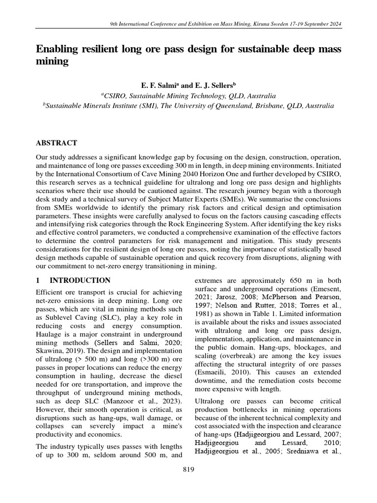 Enabling Resilient Long Ore Pass Design For Sustainable Deep Mass Mining | PDF | Mining | Risk