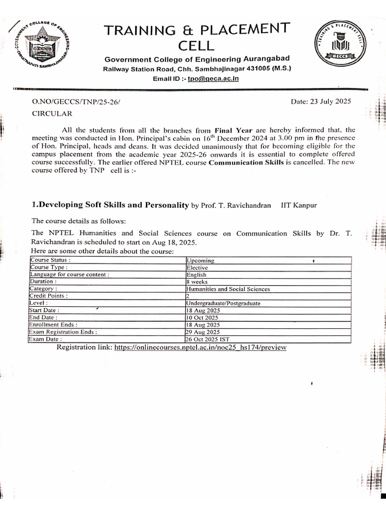 Developing Soft Skill and Personality Subject For Final Year Students ...