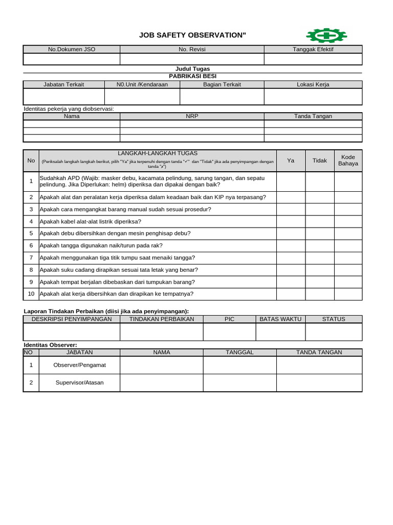 JOB SAFETY OBSERVATION | PDF