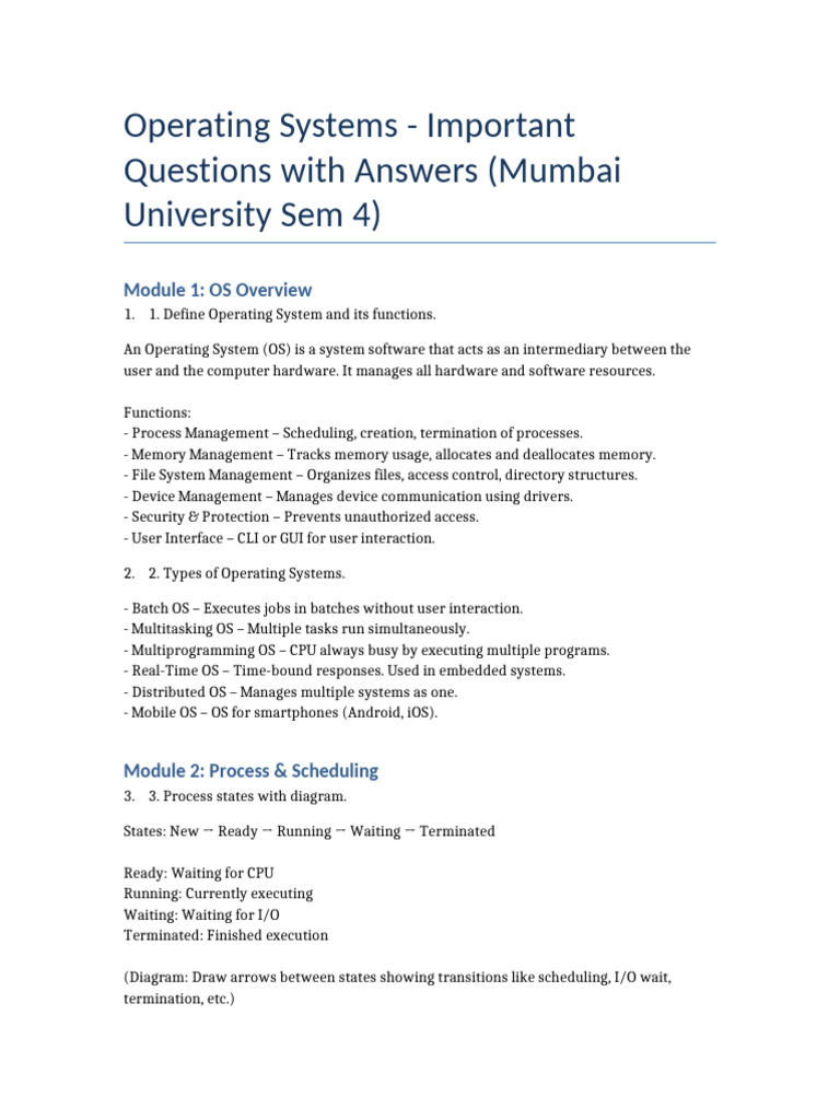 OS Full Syllabus Questions Answers | PDF | Operating System | Process (Computing)
