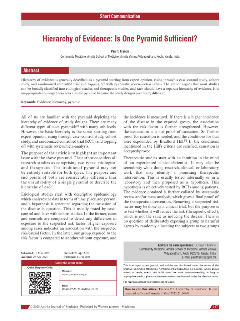 Hierarchy of Evidence Is One Pyramid Sufficient .7 | PDF | Randomized ...