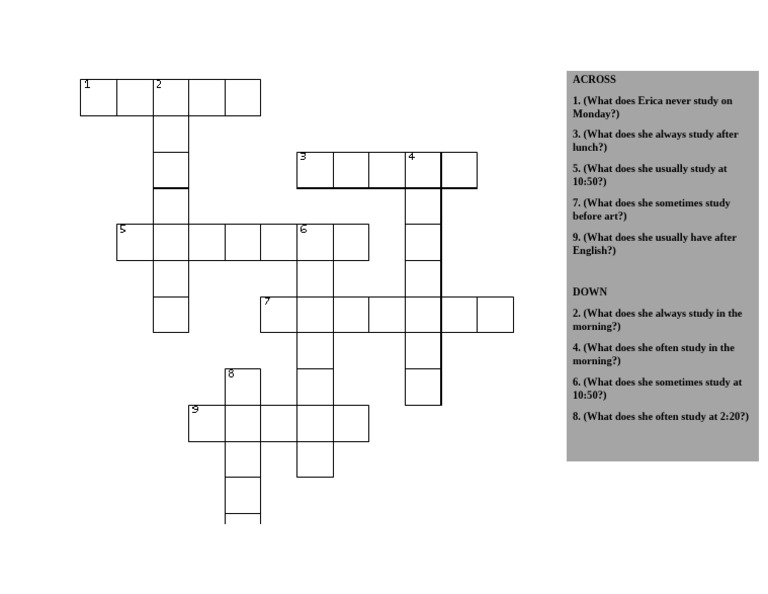 Adverb of Frequency Crossword Worksheet | PDF