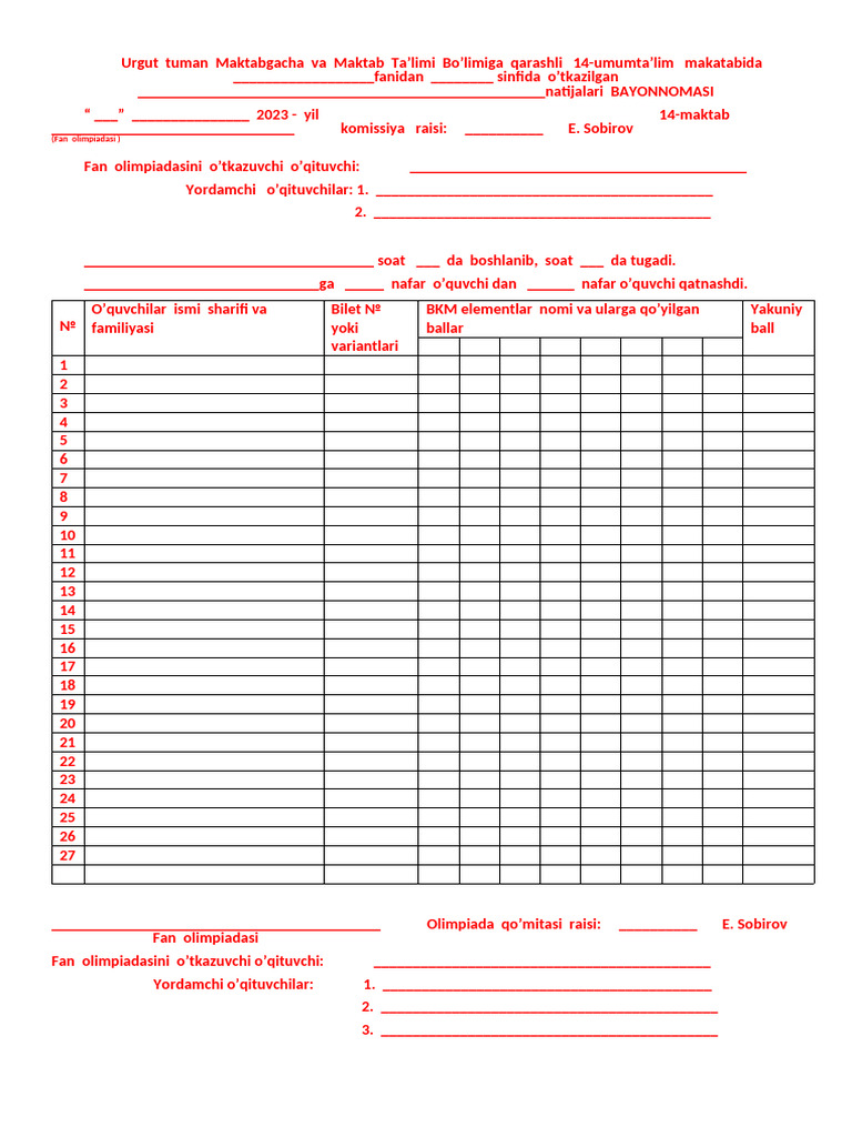 Olimpiada Bayonnomasi@e Baza Ishreja | PDF