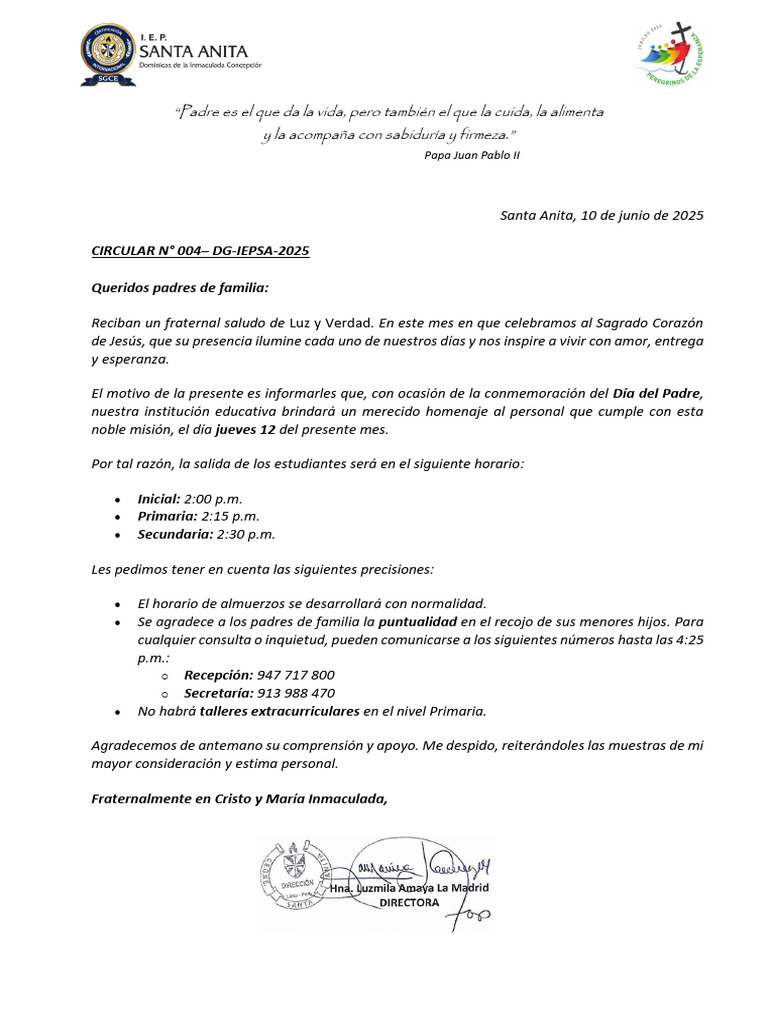 Circular 004 Dia Del Padre - 1 | PDF