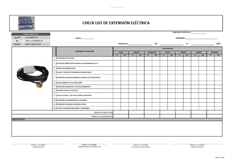 Checklist Extension Electrica | PDF | Electricidad