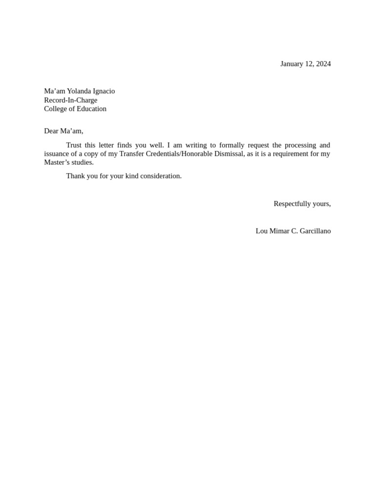 Request for Transfer Credentials and Good Moral Character | PDF