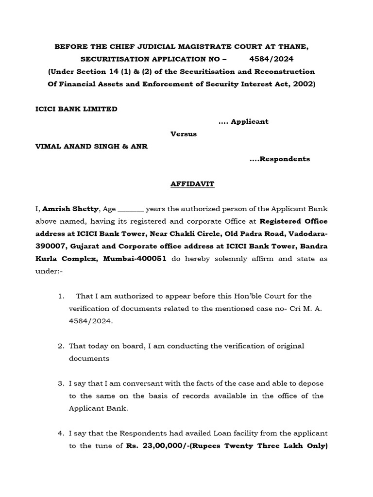 Vimal Anand Singh Affidavit | PDF | Loans | Interest