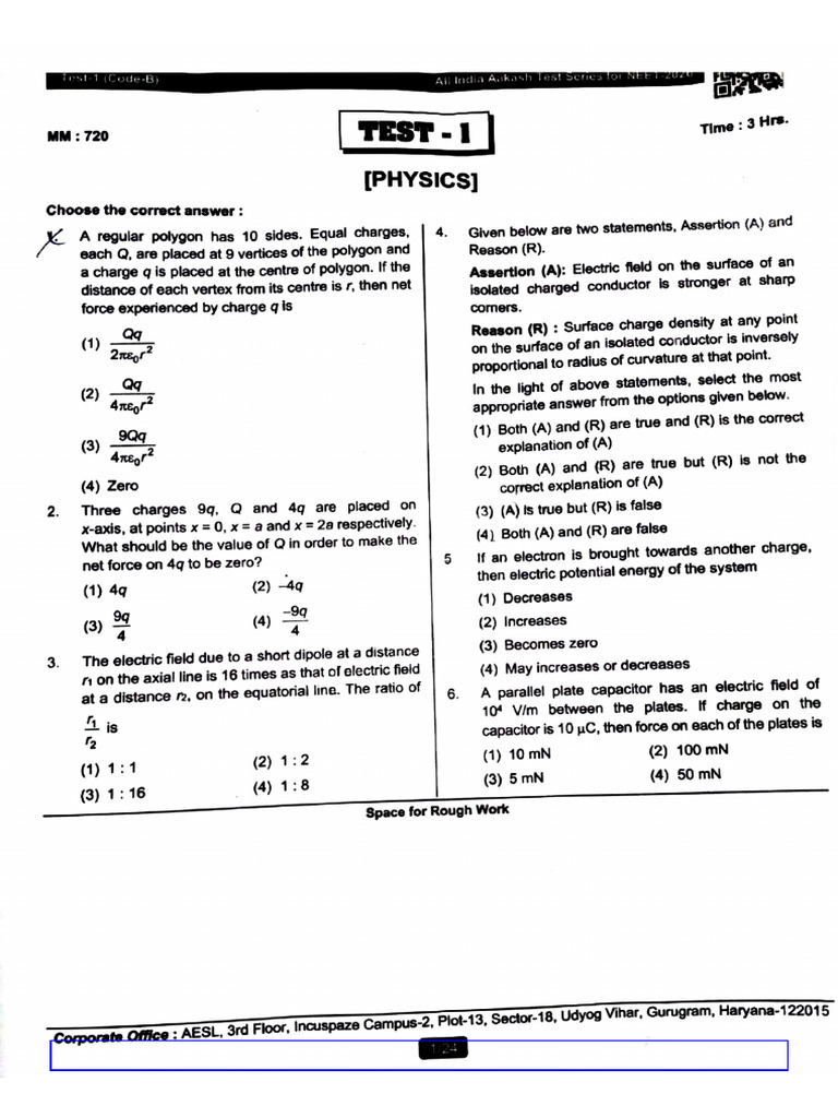 Aiats-01 (Code B) Oym Question | PDF