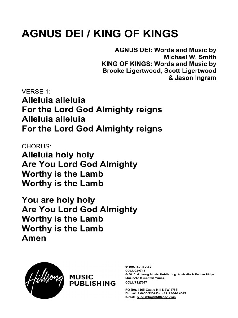 Agnus Dei / King of Kings Lyrics | PDF | Lamb Of God | Religious Belief ...