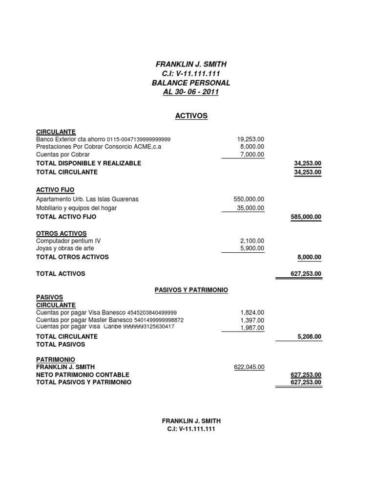 Balance Personal (Modelo) Persona Natural (Vzla.)