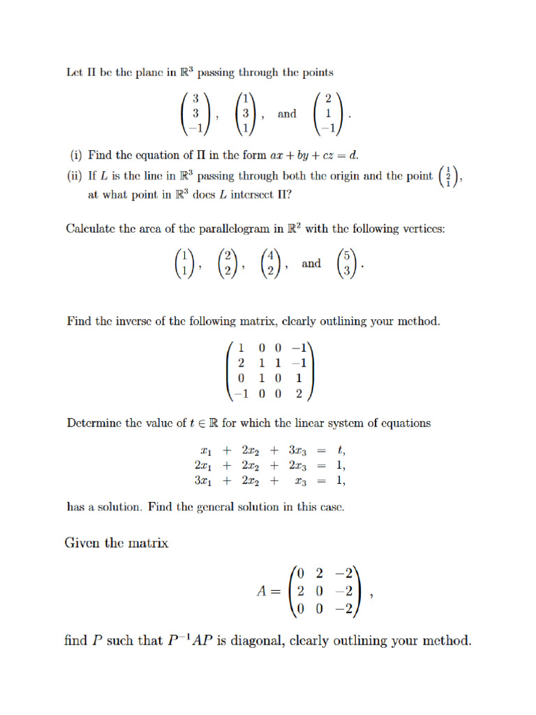 Assignment (Linear Algebra) | PDF
