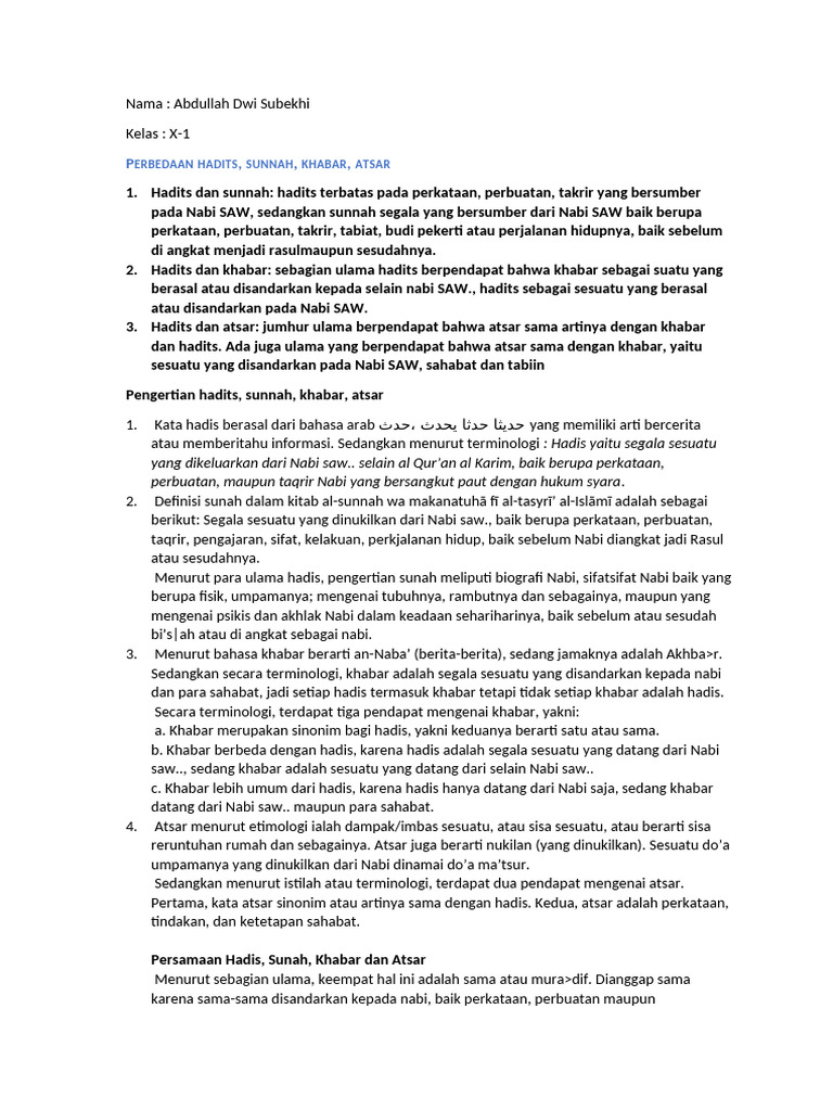 Perbedaan Hadits Sunnah Khabar Atsar ADS | PDF