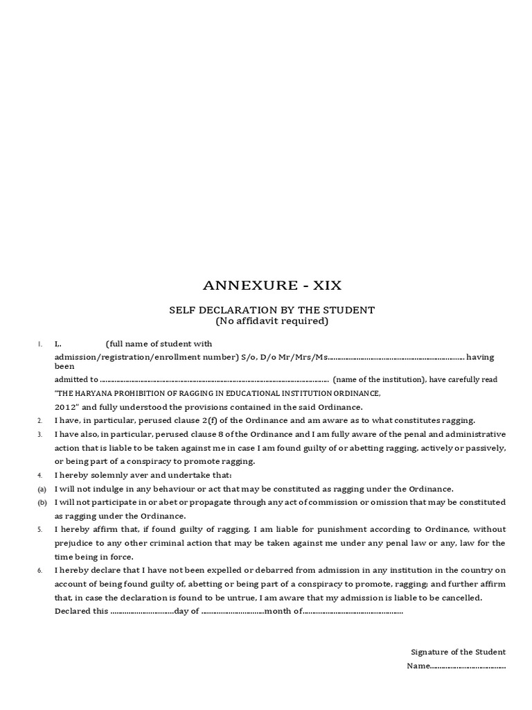 Antiragging Undertaking | PDF | Justice | Crime & Violence