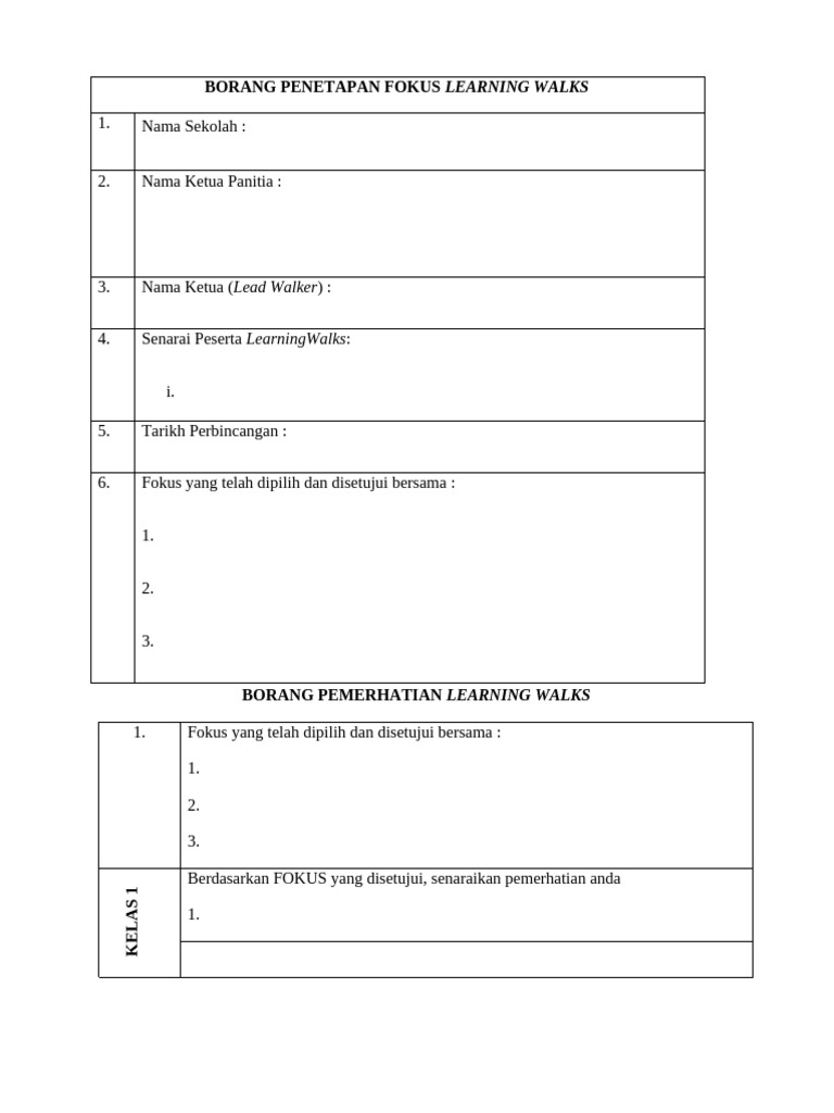 Panduan Borang Learning Walks Sekolah | PDF