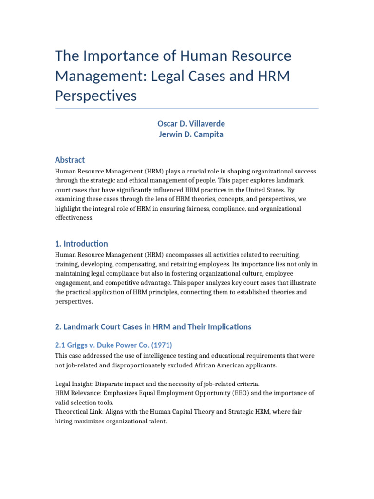HRM Legal Cases and Theories | PDF | Human Resource Management | Employment