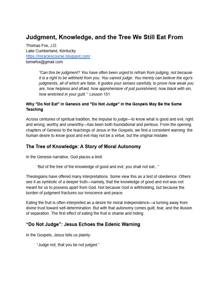 Judgment, Knowledge, and The Tree We Still Eat From | PDF | Knowledge ...