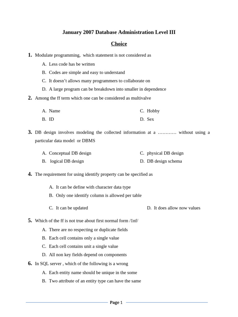 January 2007 Database Level III Theory | PDF | Databases | Information ...