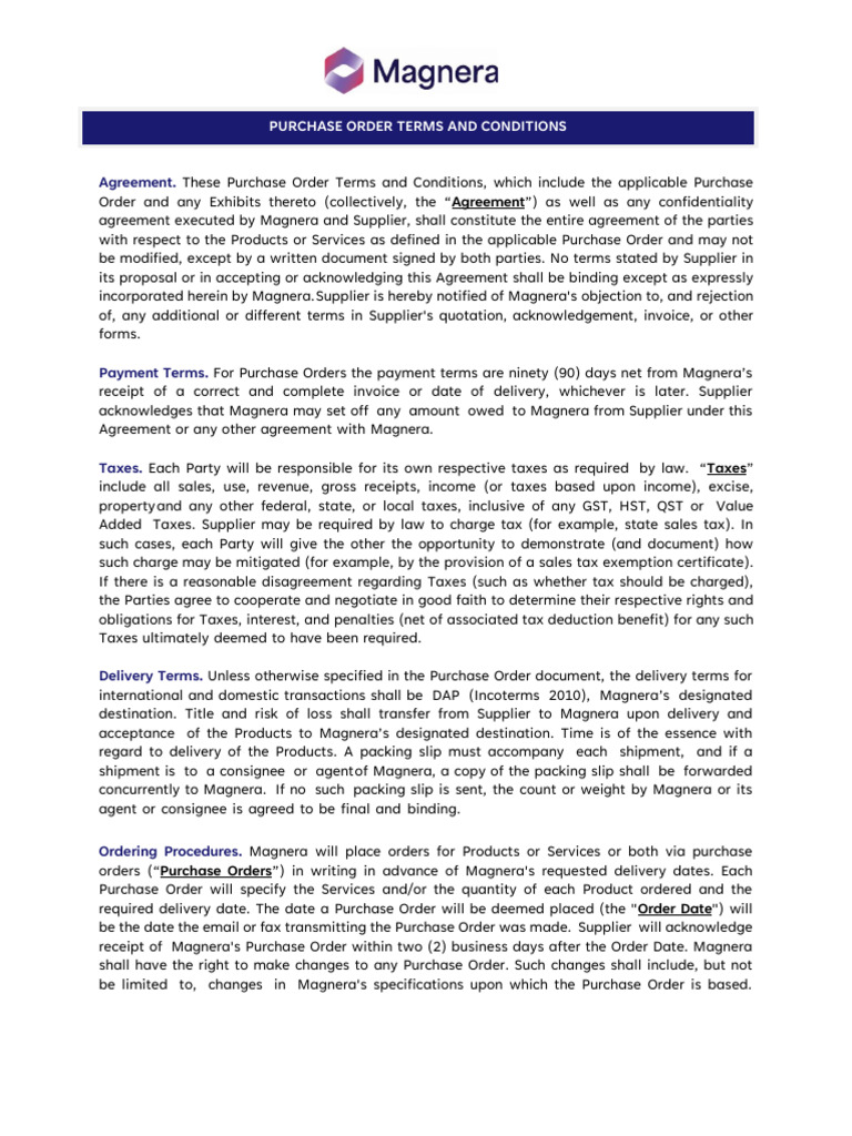 Magnera Purchase Order Terms and Conditions V.F en Rev June 2025 | PDF ...
