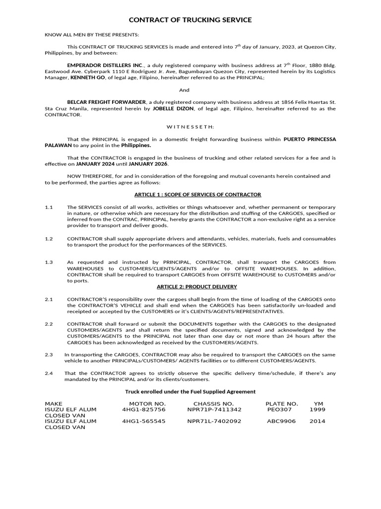 Hauling Contract Jobelle Dizon | PDF | Transport