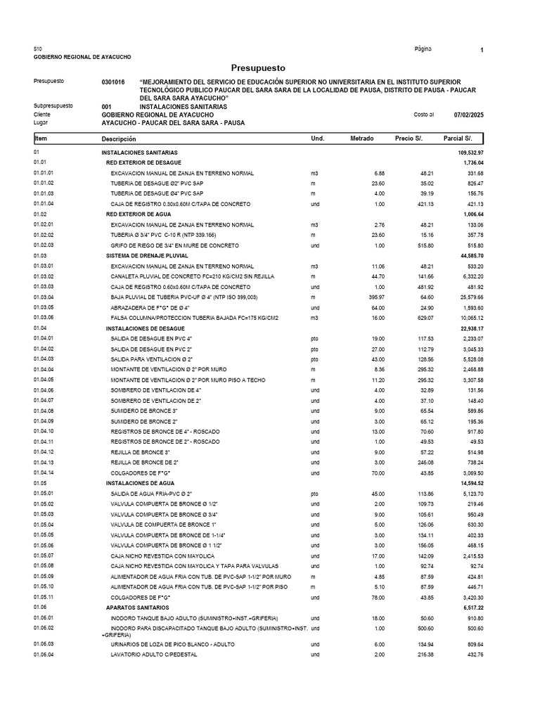 Pto Inst Sanitarias - Instituto | PDF | Ingeniería hidráulica ...