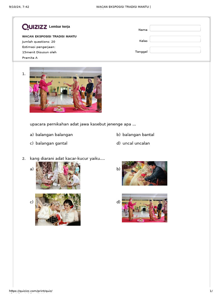 WACAN EKSPOSISI TRADISI MANTU - Quizizz | PDF