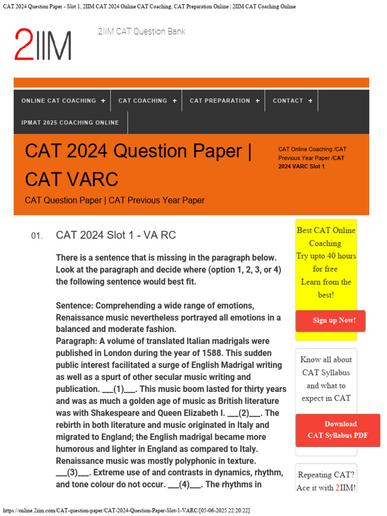 CAT 2024 Slot 1 Question Paper | PDF | Economics | Crafts