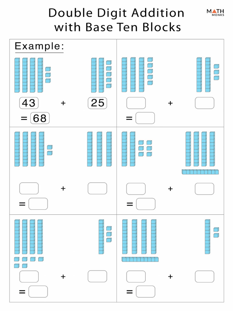 Double Digit Addition With Base Ten Blocks Worksheets | PDF
