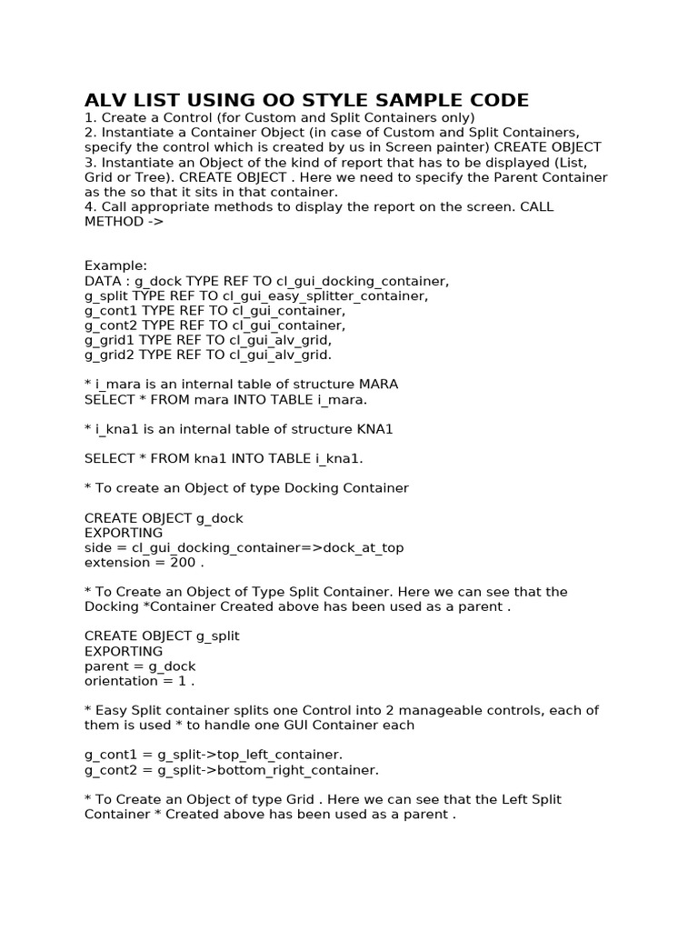 Alv List Using Oo Style Sample Code | PDF