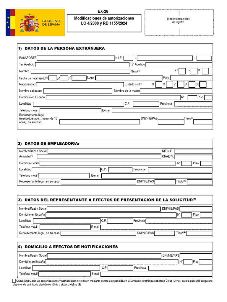 Solicitud EX-26 para Modificación de Residencia | PDF