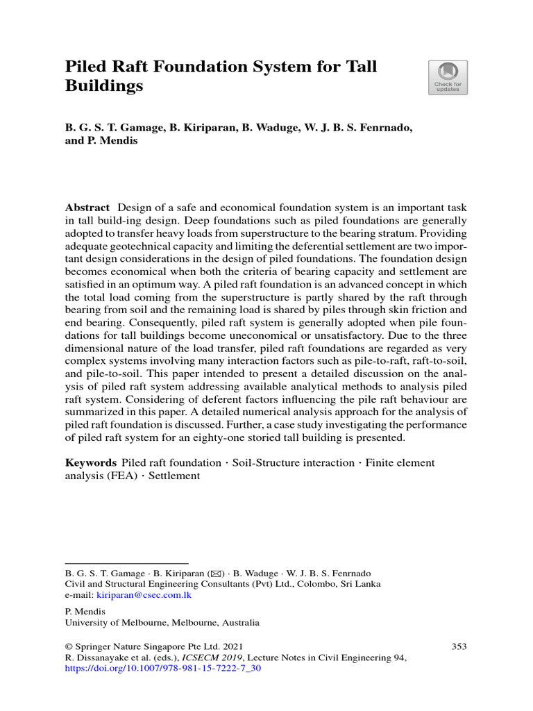 Piled Raft Foundation System For Tall Buildings | PDF | Finite Element ...