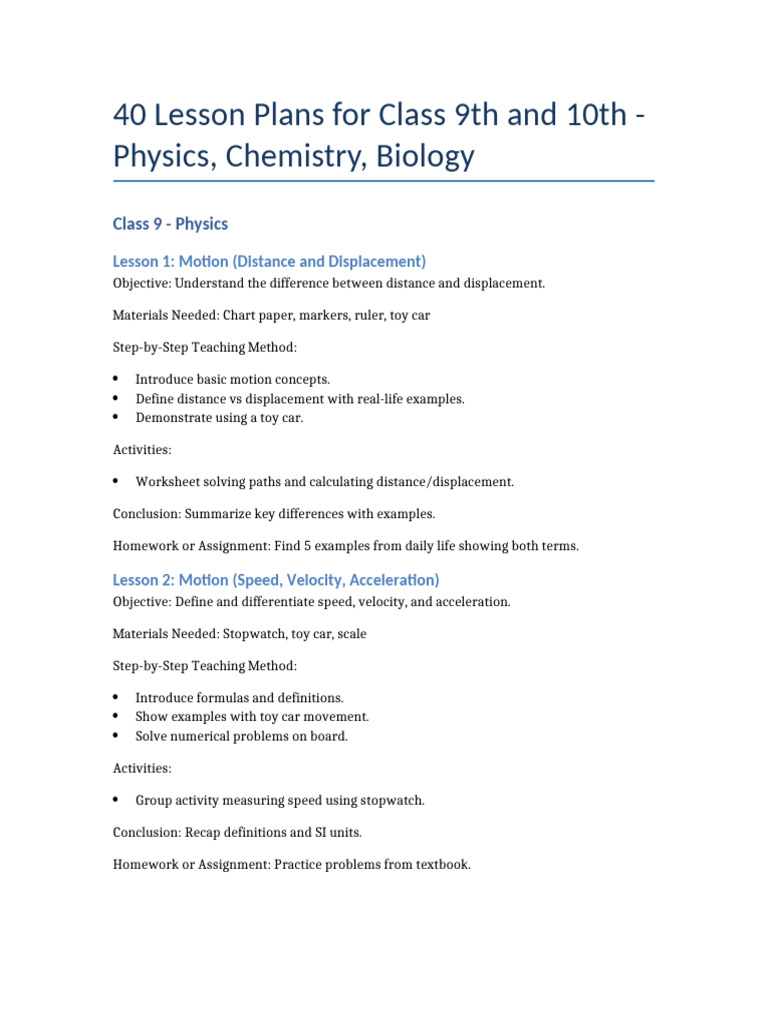 Class 9 10 Science Lesson Plans | PDF