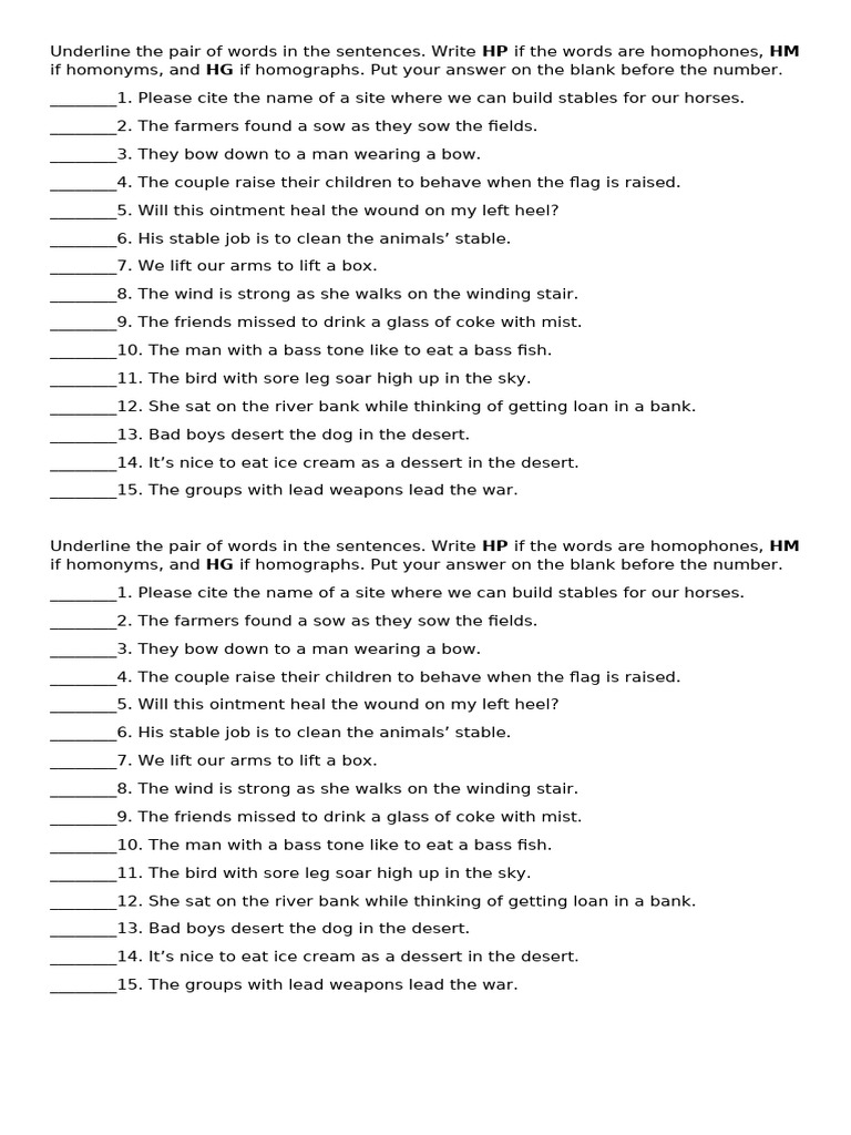 Homophones, Homonyms, Homographs | PDF