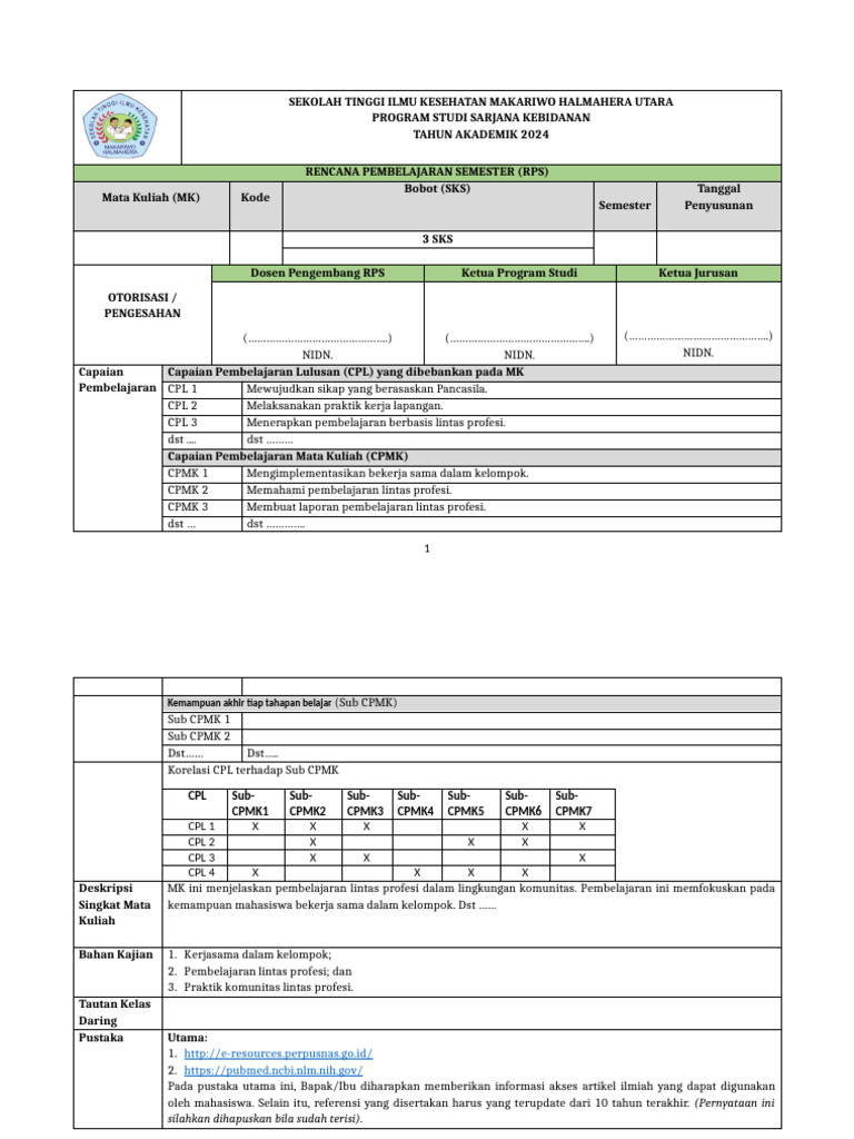 RPS 2025 Program Studi Kebidanan | PDF