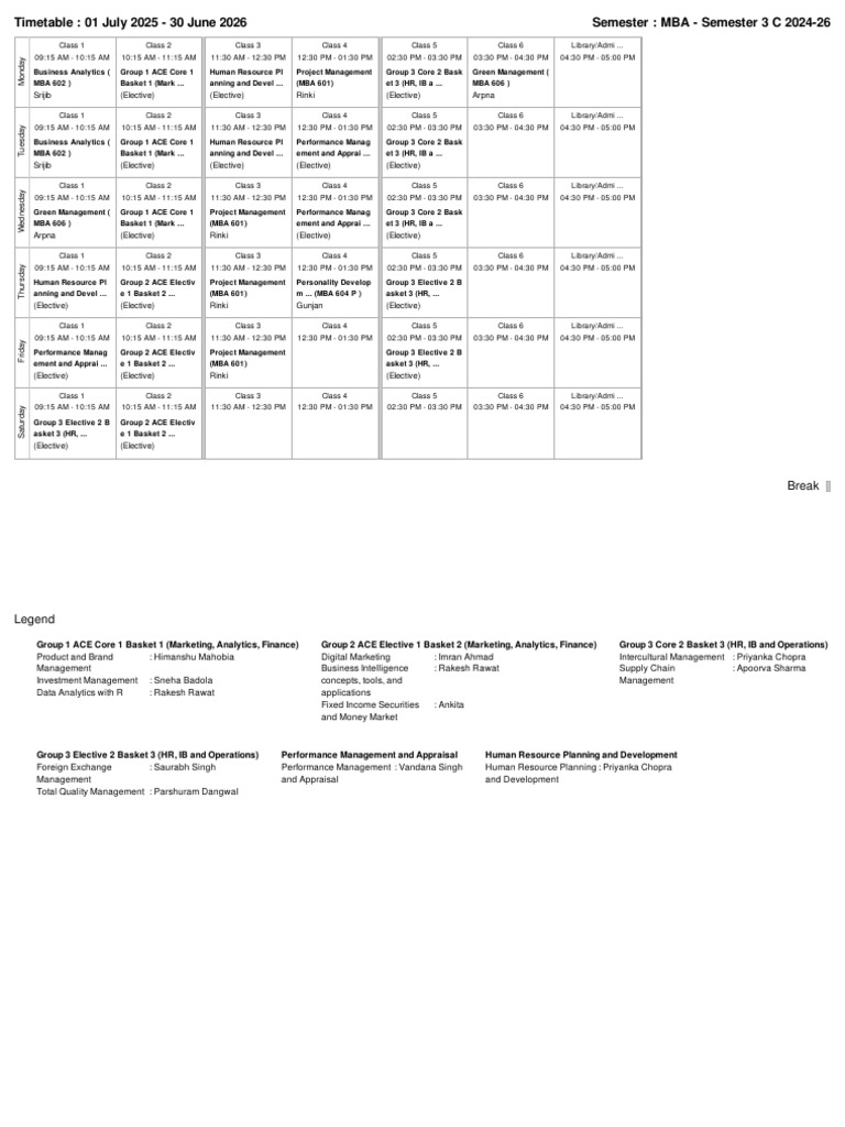 Mba III C Time Table | PDF | Private Sector | Information Technology