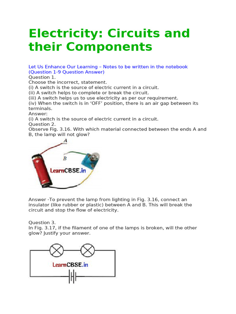 NotesElectricity - Circuits and Their Components | PDF | Insulator ...