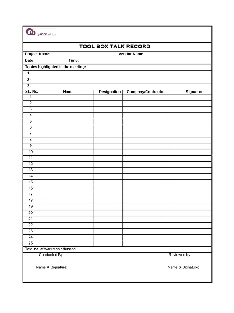 Toolbox Talk Record Template | PDF