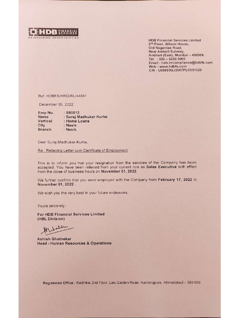 Relieving Letter | PDF