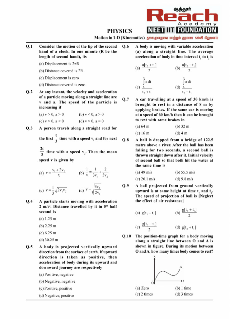 Motion in 1-D (Kinematics) - 1 | PDF
