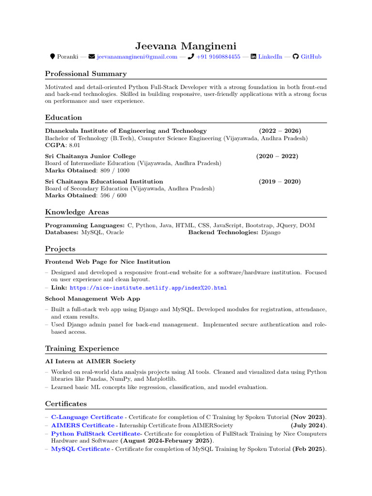 M Jeevana Resume - Compressed | PDF