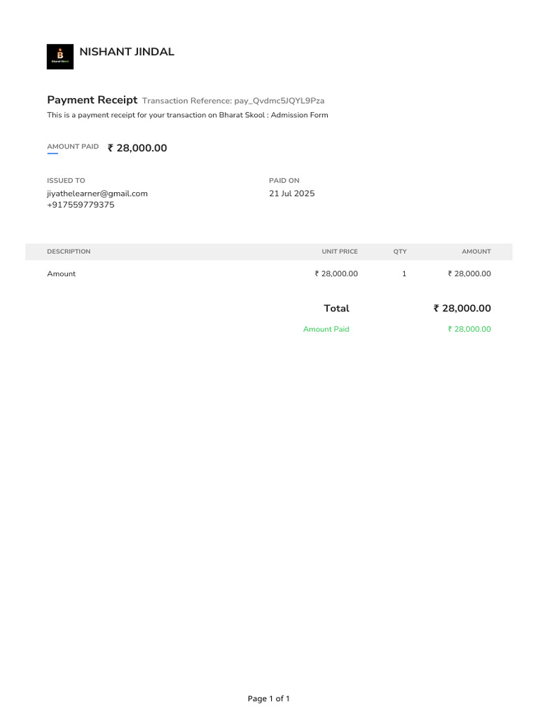 Receipt Pay - Qvdmc5JQYL9Pza From NISHANT JINDAL (Paid) PDF | PDF