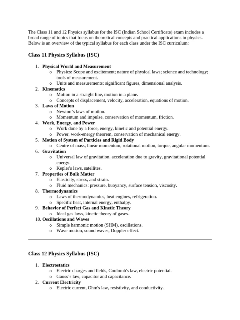 Class 11 and 12 Physics Syllabus | PDF | Momentum | Newton's Laws Of Motion
