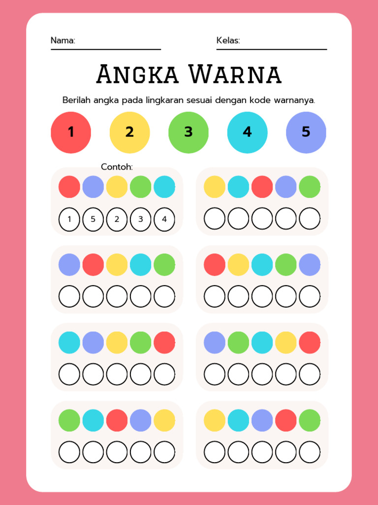 Angka Warna Lembar Kerja Matematika Merah Muda Dan Krem Minimalis | PDF